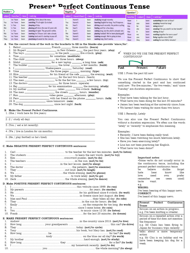 Present Perfect Continuous | PDF | Perfect (Grammar) | Language Mechanics