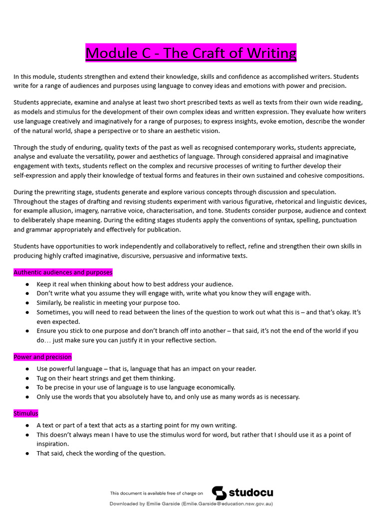 Module C The Craft of Writing | Download Free PDF | Narration | Verb