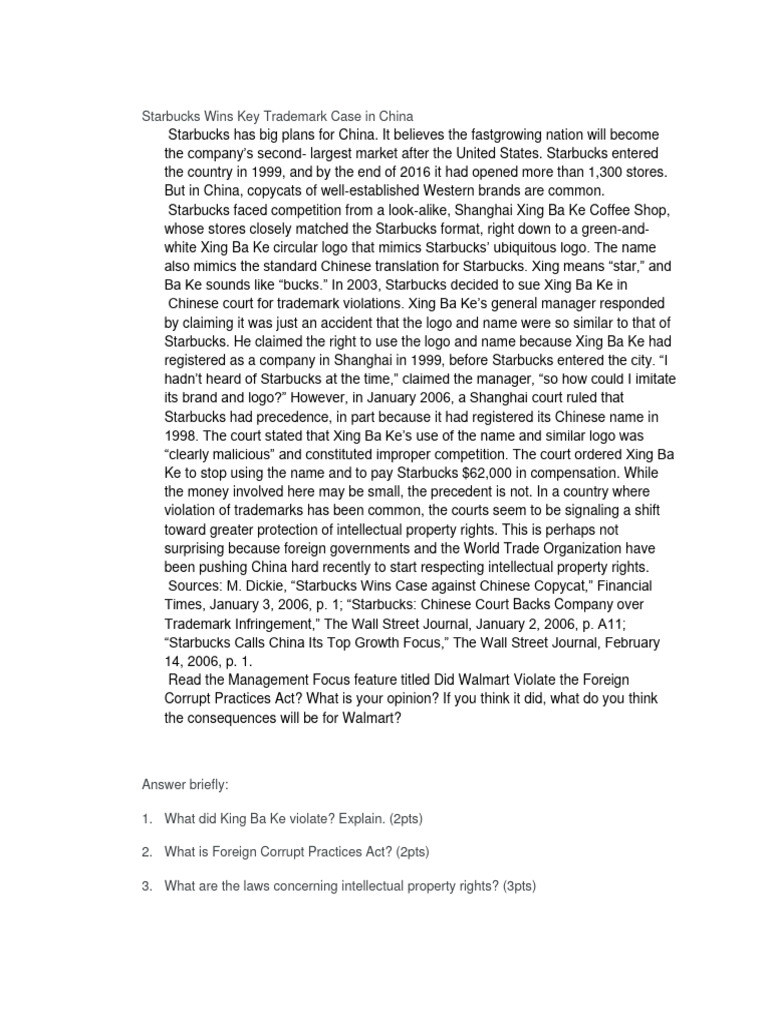 Starbucks Wins Key Trademark Case in China | PDF | Intellectual ...