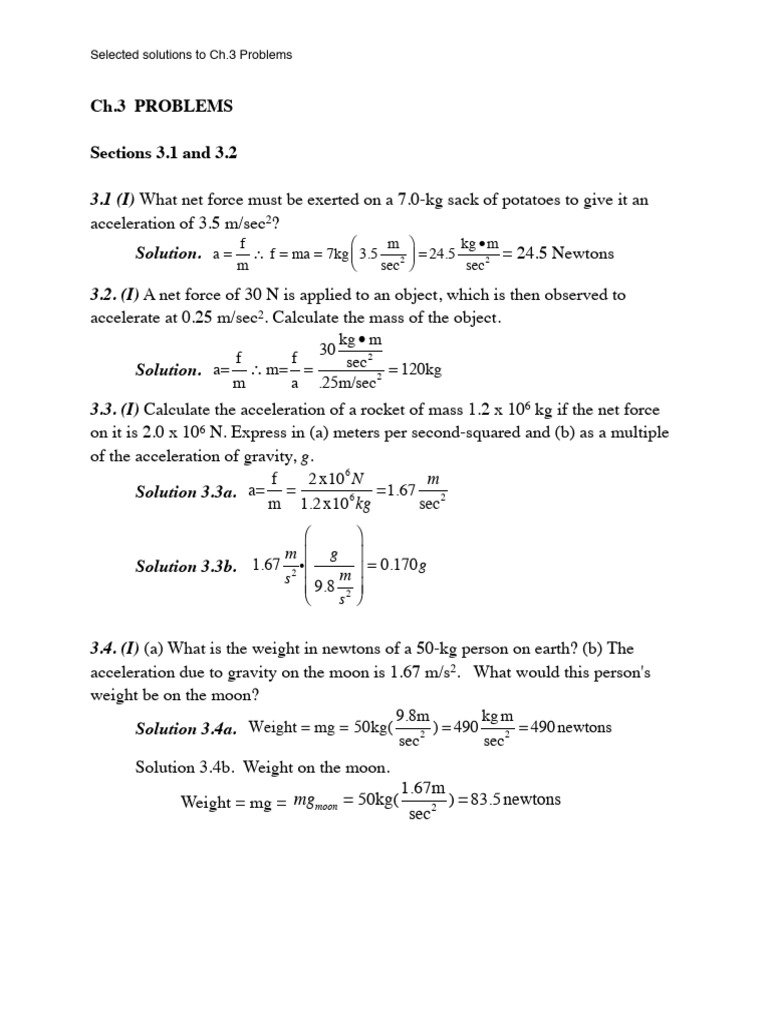 SolutionsCh3B | PDF | Force | Acceleration