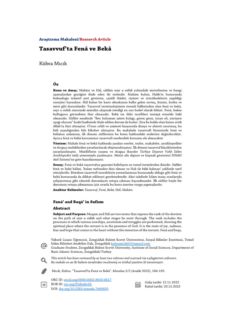 Tasavvuf'ta Fen - Ve Bek - (#1205535) - 2775779 | PDF