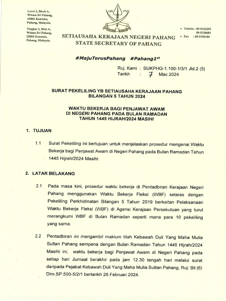 Surat Pekeliling Suk Bil 5 Tahun 2024 | PDF