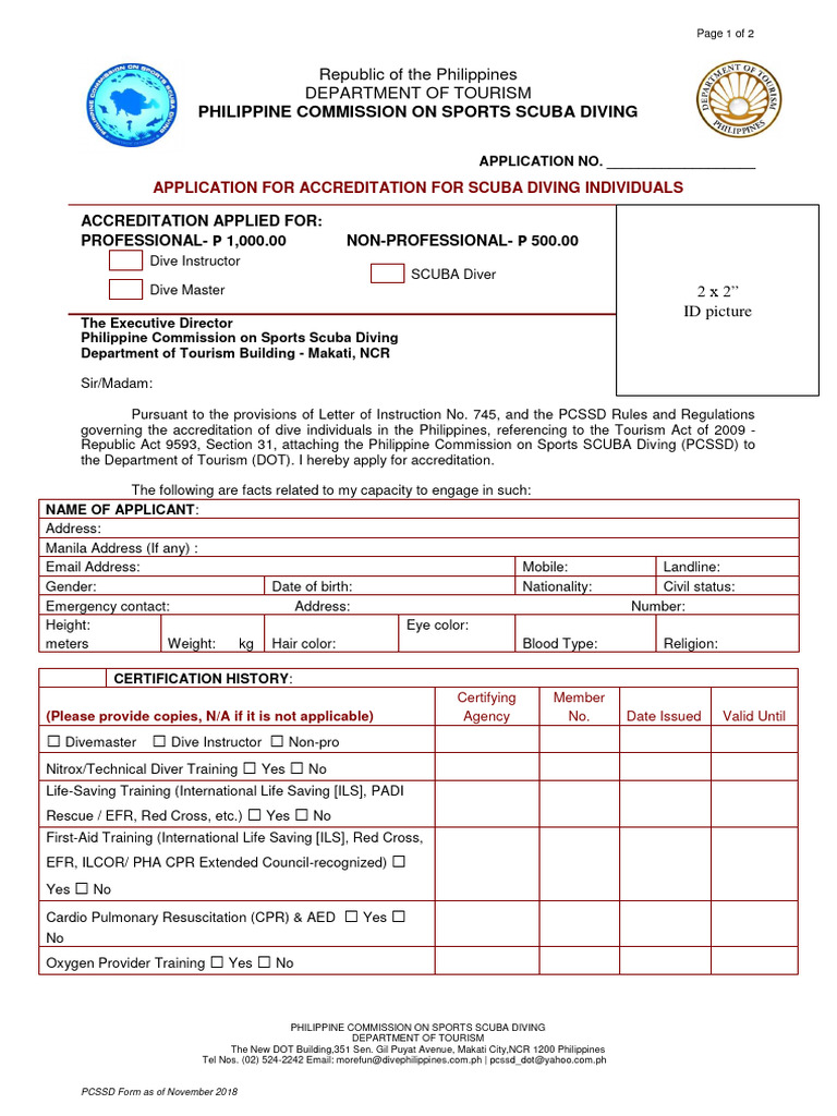 Scuba Diving Accreditation Application Form | PDF | Scuba Diving ...