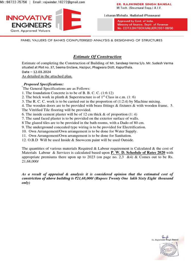 SV Estimate | PDF | Building Technology | Building Engineering