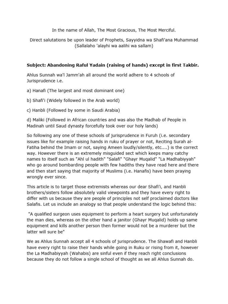 Raful Yadain in Islamic Prayer: Ahlus Sunnah Perspective | PDF | Hadith ...