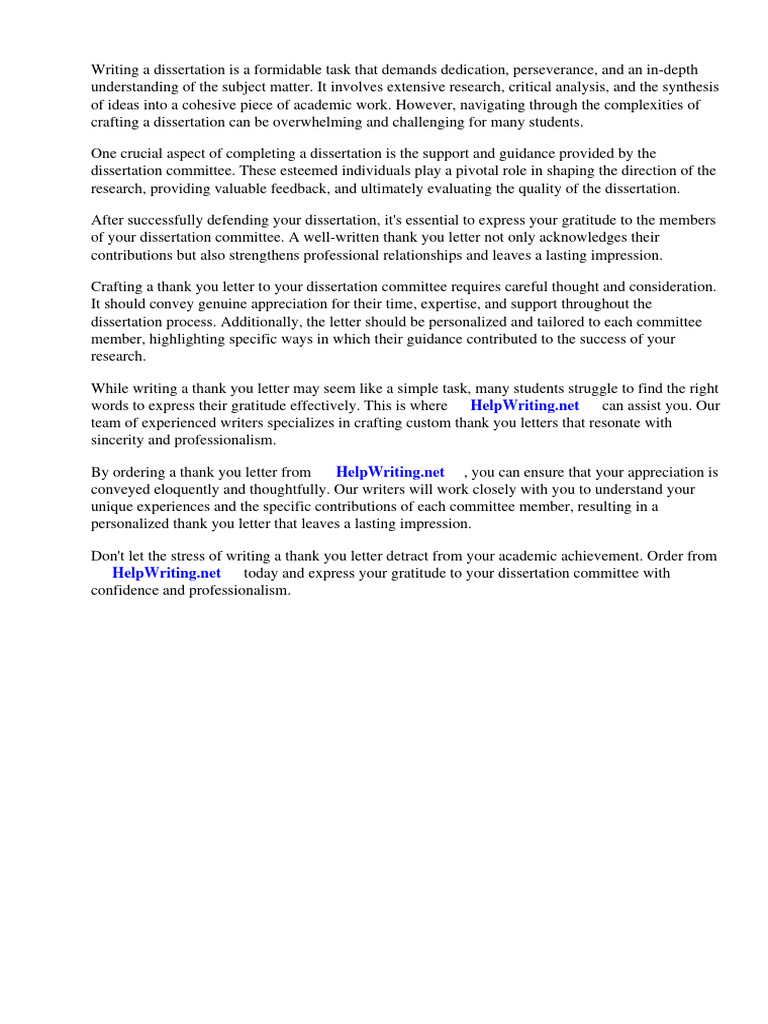 Sample Thank You Letter to Dissertation Committee | PDF | Thesis ...