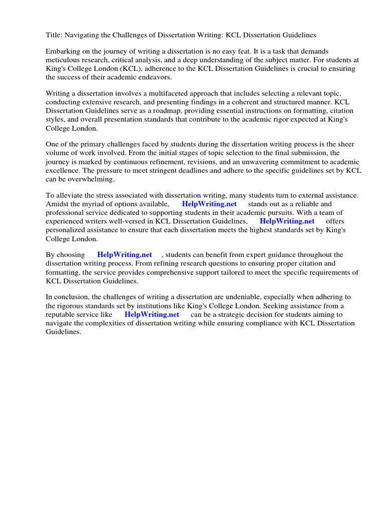KCL Dissertation Guidelines | PDF | Thesis | Written Communication