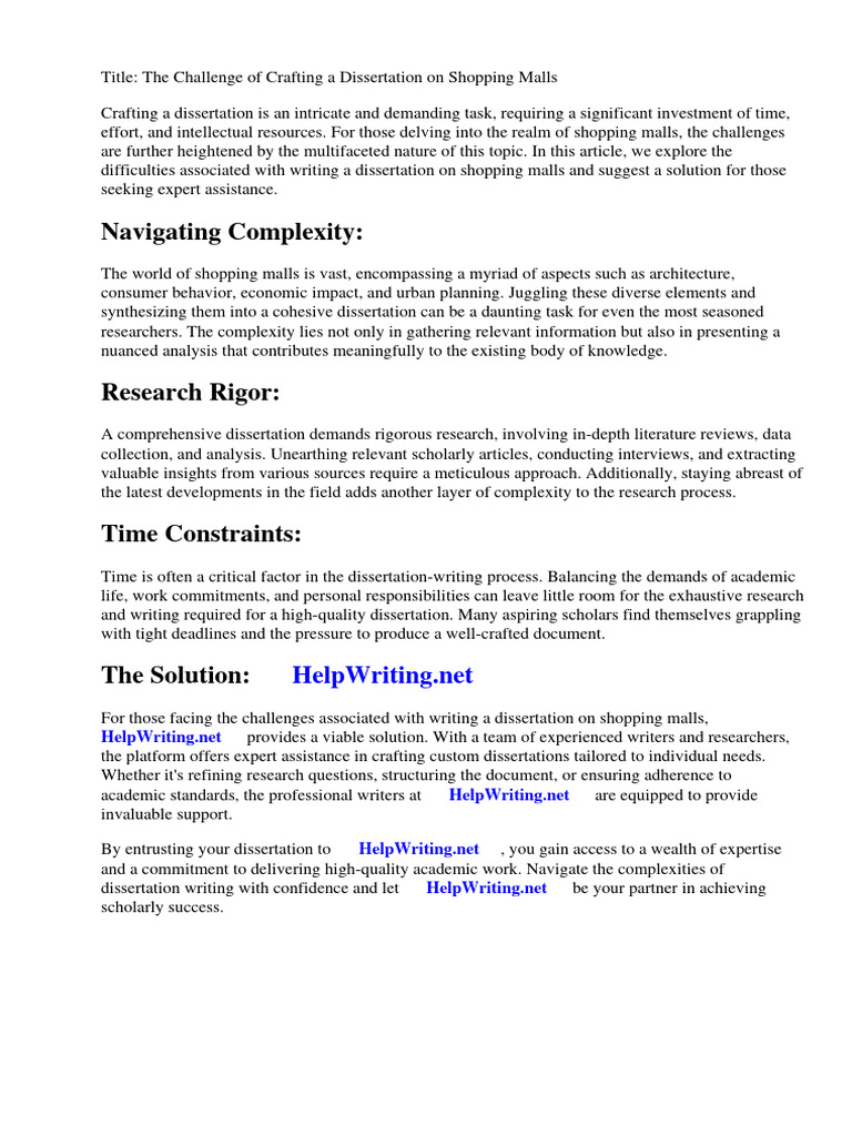 Dissertation On Shopping Malls | PDF | Retail | Shopping Mall