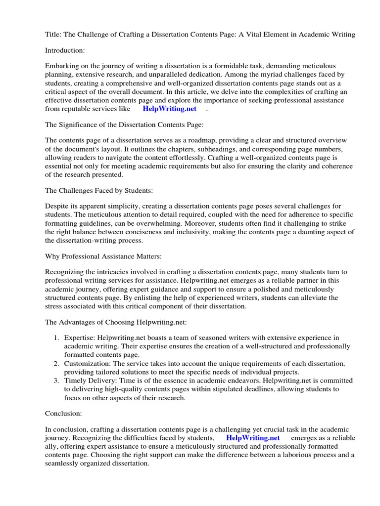 Dissertation Contents Page Example | PDF | Thesis | Essays