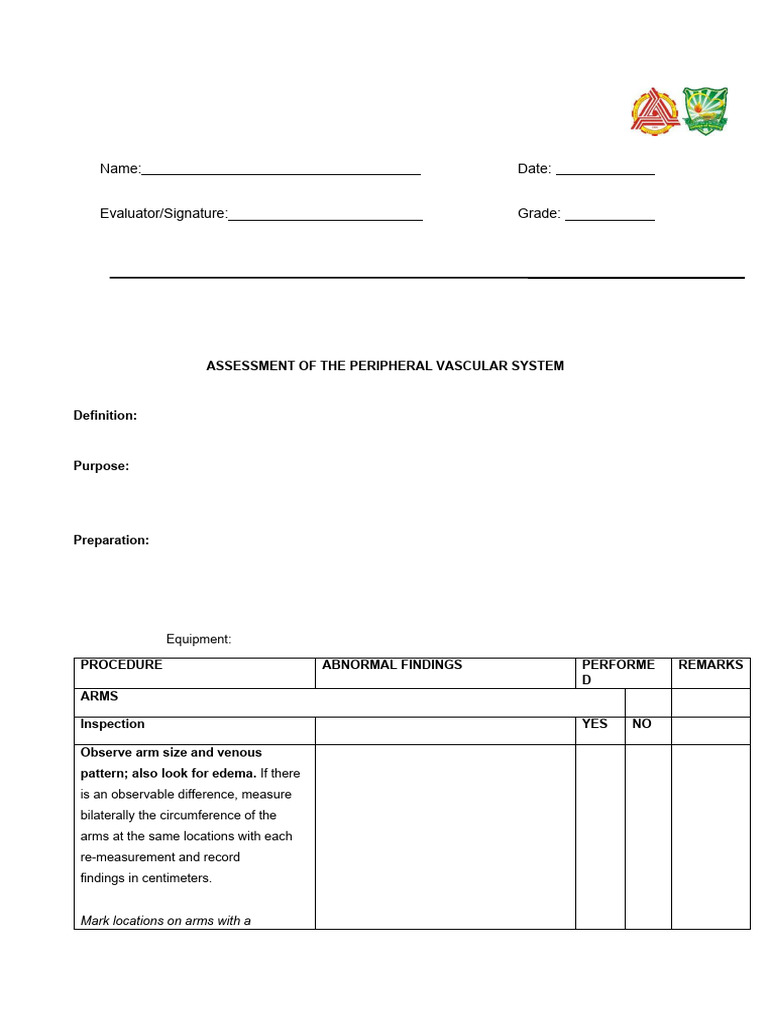 Peripheral Vascular System Assessment Guide | PDF | Vein | Pulse