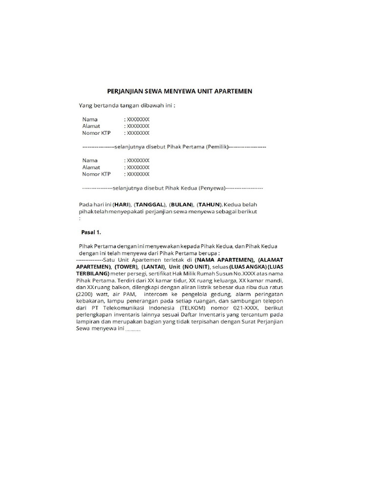File Surat Perjanjian Sewa Apartemen Pdf