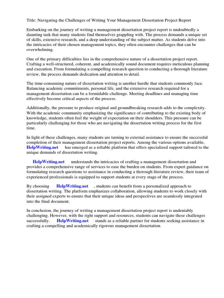 Writing Your Management Dissertation Project Report | PDF | Retail | Thesis