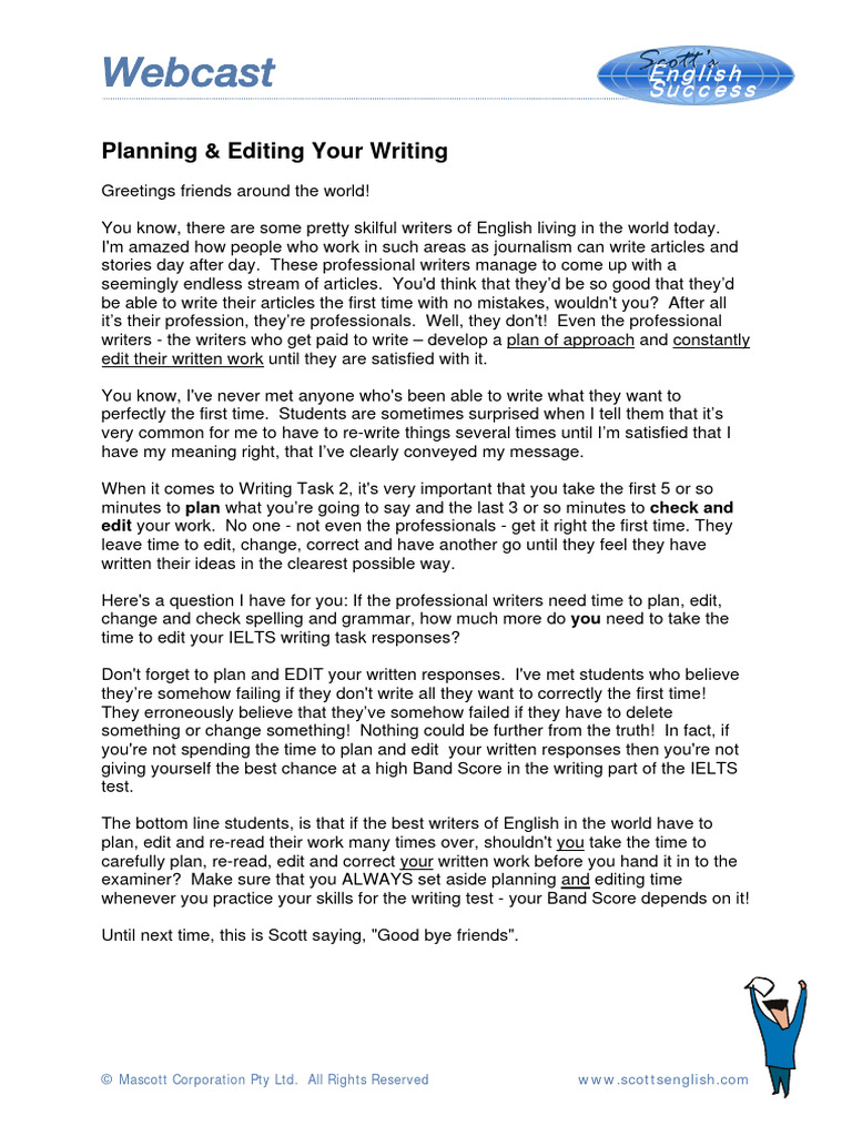 Planning and Editing for IELTS Writing | PDF | Language Arts ...