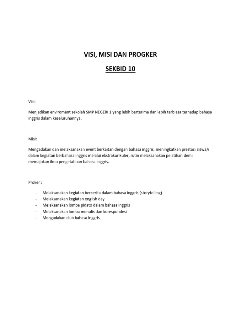Visi, Misi Dan Progker Sekbid 10 | PDF