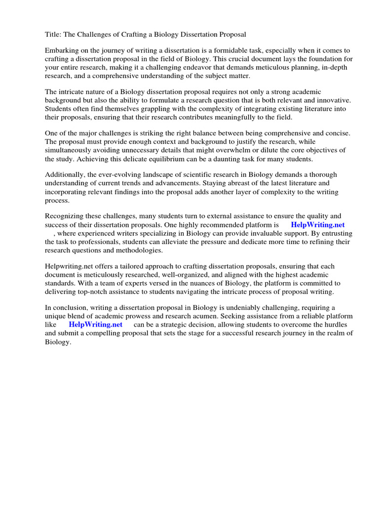 Dissertation Proposal Biology | PDF | Methodology | Thesis