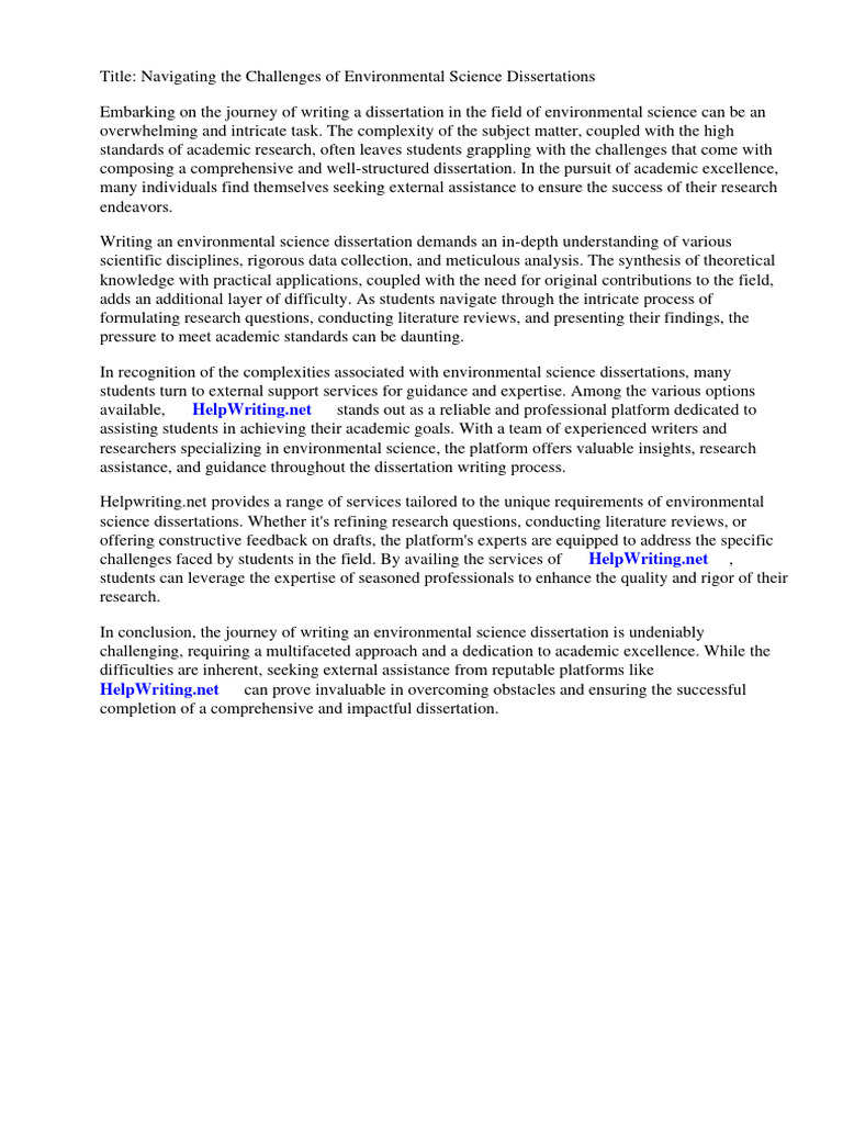 Environmental Science Dissertation Examples | PDF | Natural Environment | Sustainability