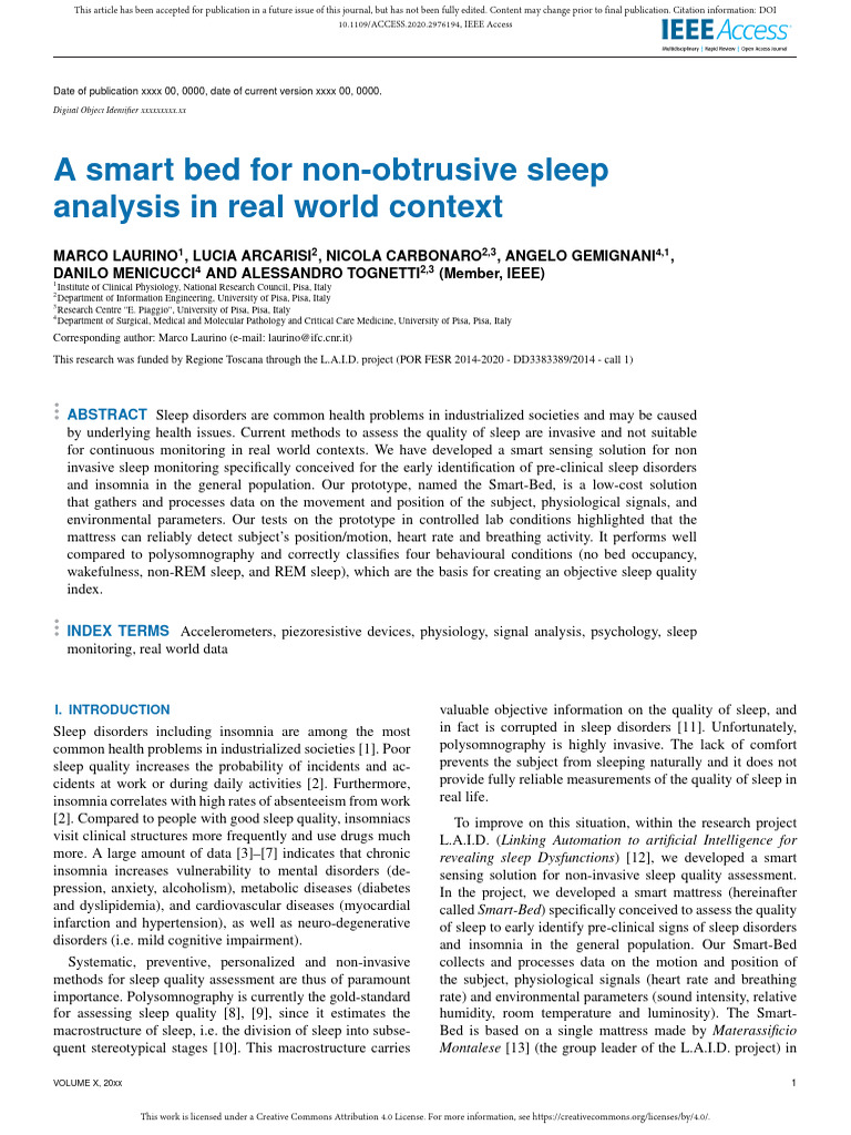 A Smart Bed For Non-Obtrusive Sleep Analysis in Re | PDF | Sleep | Insomnia