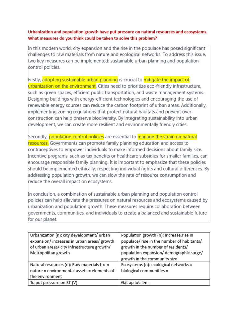 Urbanization And Population Growth Have Put Pressure On Natural