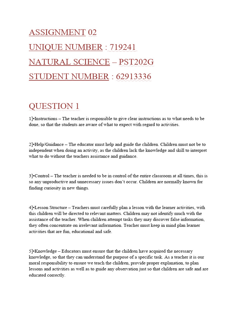 Natural Science Assigment 2 | PDF