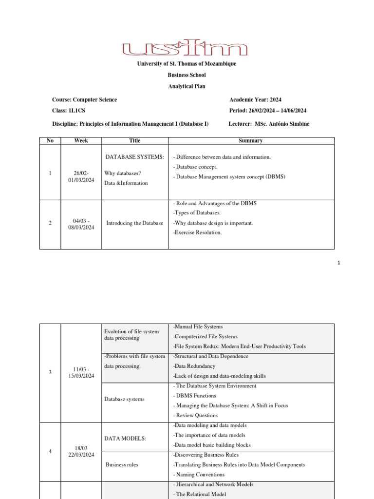 PIM - Database I - Analytical Plan | PDF | Databases | Relational Database