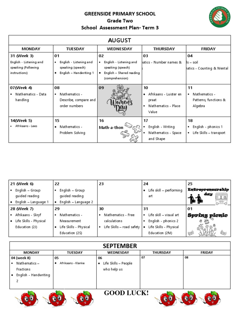Grade 2 Assessment Calendar | PDF | Mathematics | Phonics