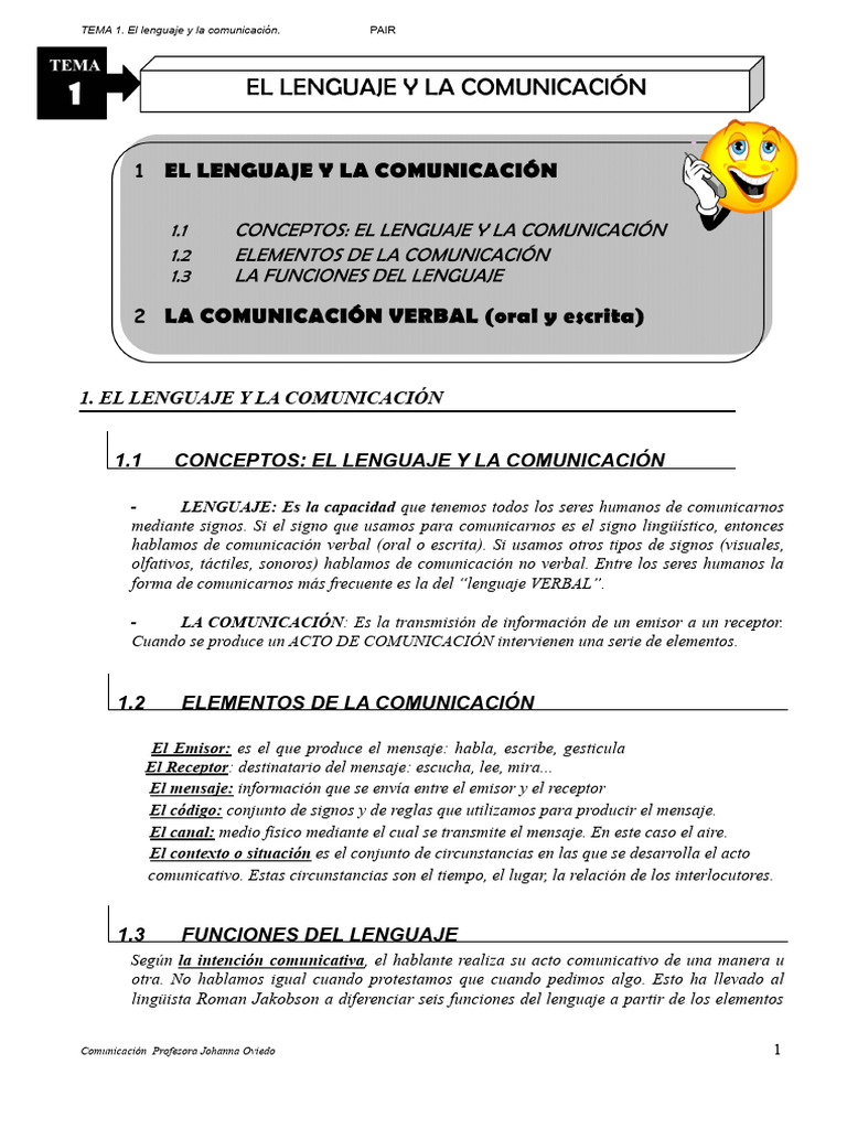 Tema 1 El Lenguaje y La Comunicacion | PDF | Comunicación | Palabra
