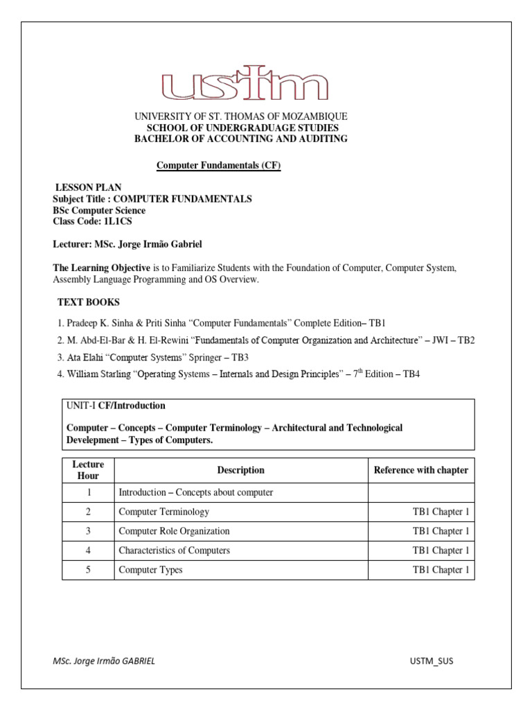 Computer Fundamentals-1L1CS - LessonPlan2024 | PDF | Central Processing Unit | Binary Coded Decimal