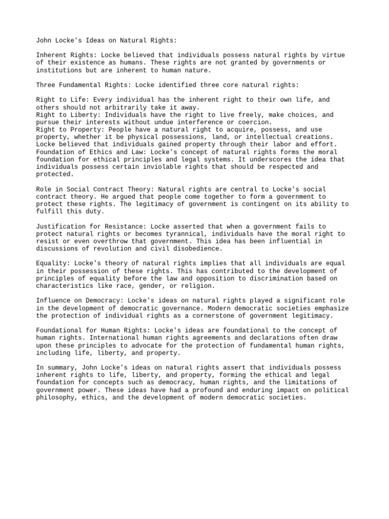 Locke's Natural Rights Explained | PDF | Rights | John Locke