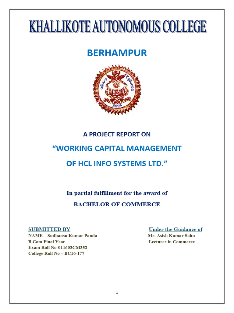 Project Report on Working Capital Management in HCL 1 | PDF | Working ...