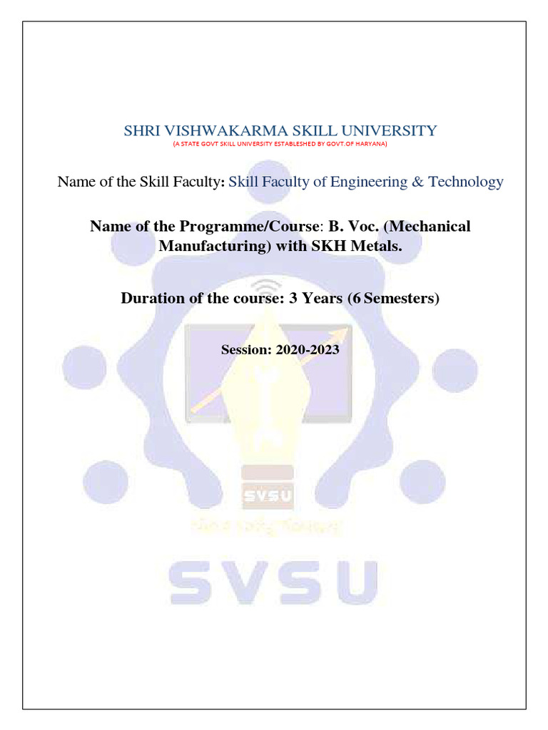 B.voc Mechanical Manufacturing With SKH Metals Scheme & Syllabus 2020 ...