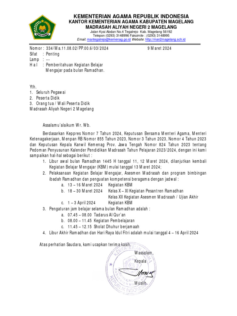 SURAT Pemberitahuan Ramadhan | PDF