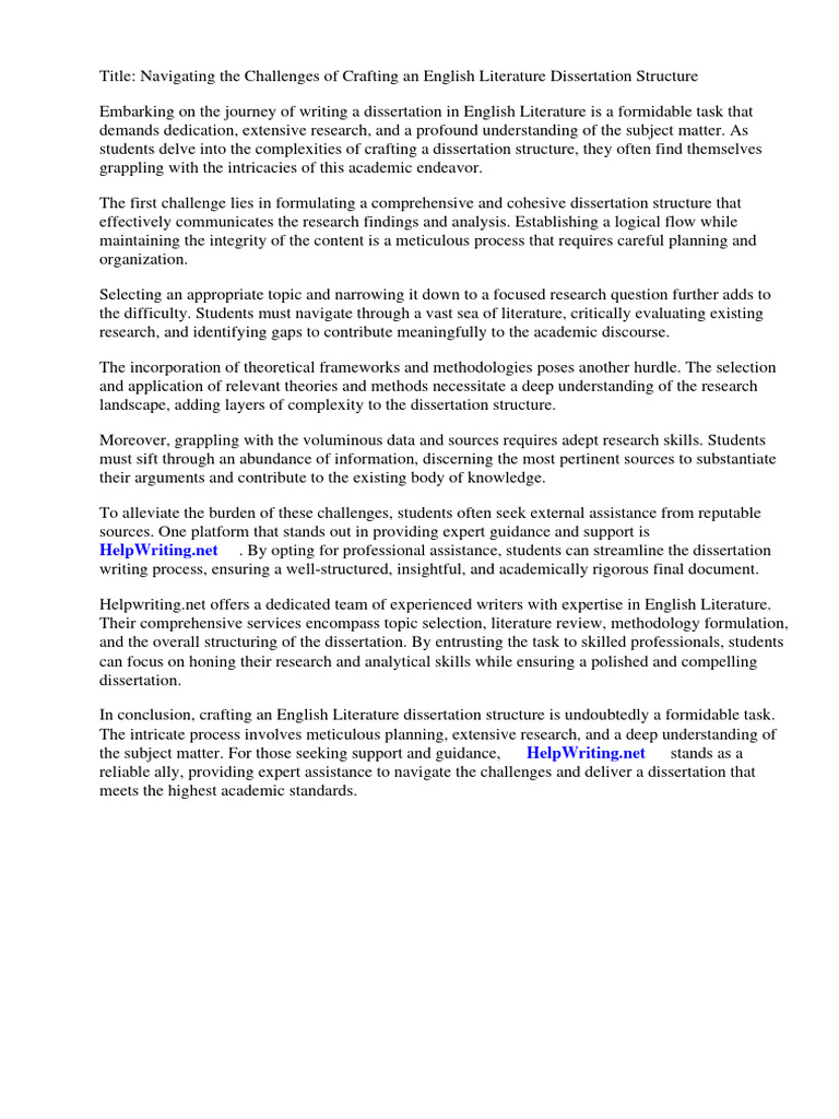 English Literature Dissertation Structure | PDF | Thesis | Methodology