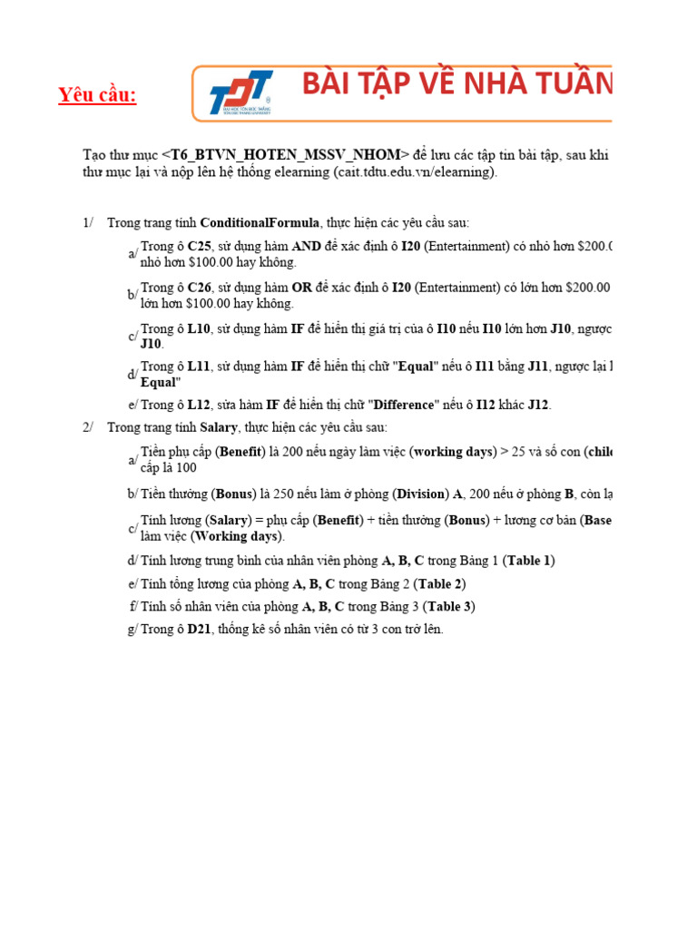 CLC BTVN Excel Tuan6 | PDF