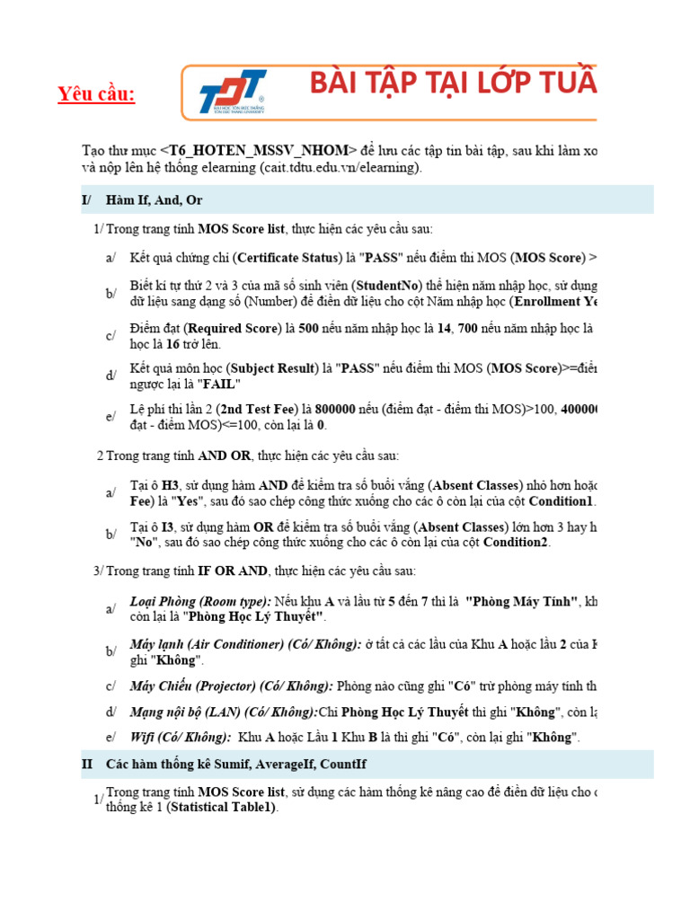 CLC BTTL Excel Tuan6 | PDF