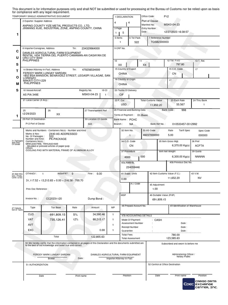 Pre Sad 234059446 | PDF | Customs | Taxes