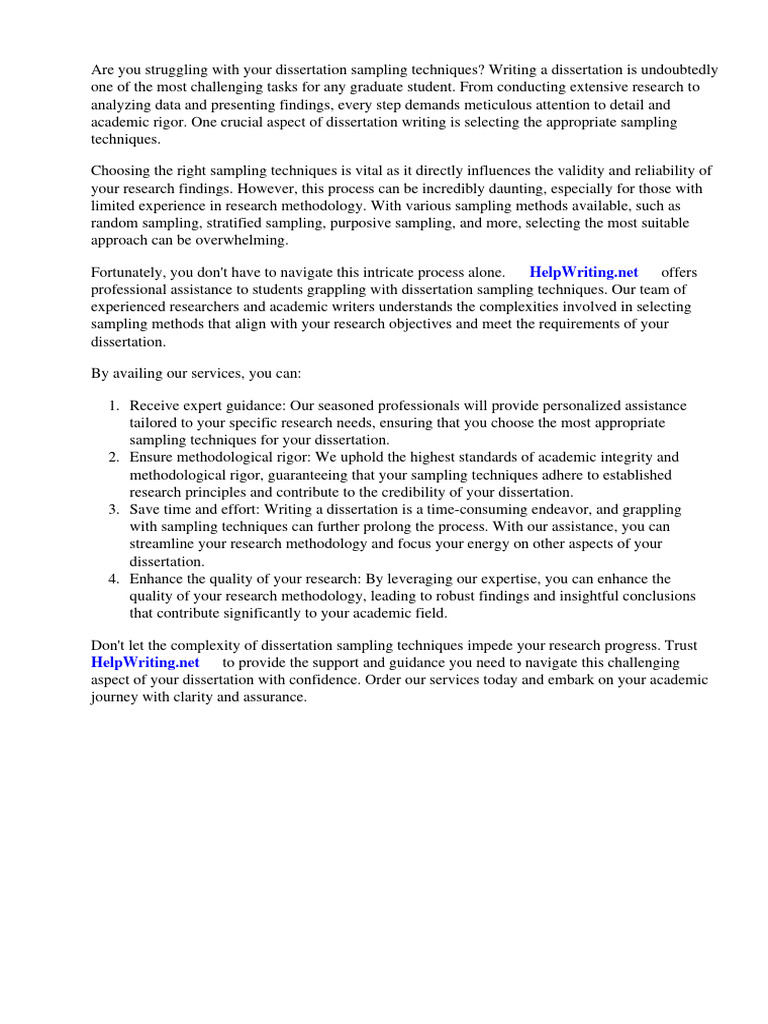 Dissertation Sampling Techniques | PDF | Sampling (Statistics) | Statistics Dissertation Sampling Techniques | PDF | Sampling (Statistics) | Statistics