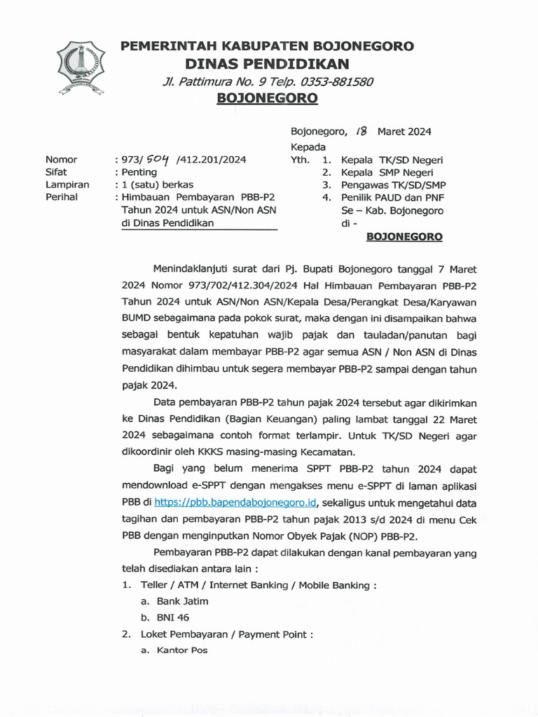 Himbauan Pembayaran PBB-P2 TH 2024 | PDF