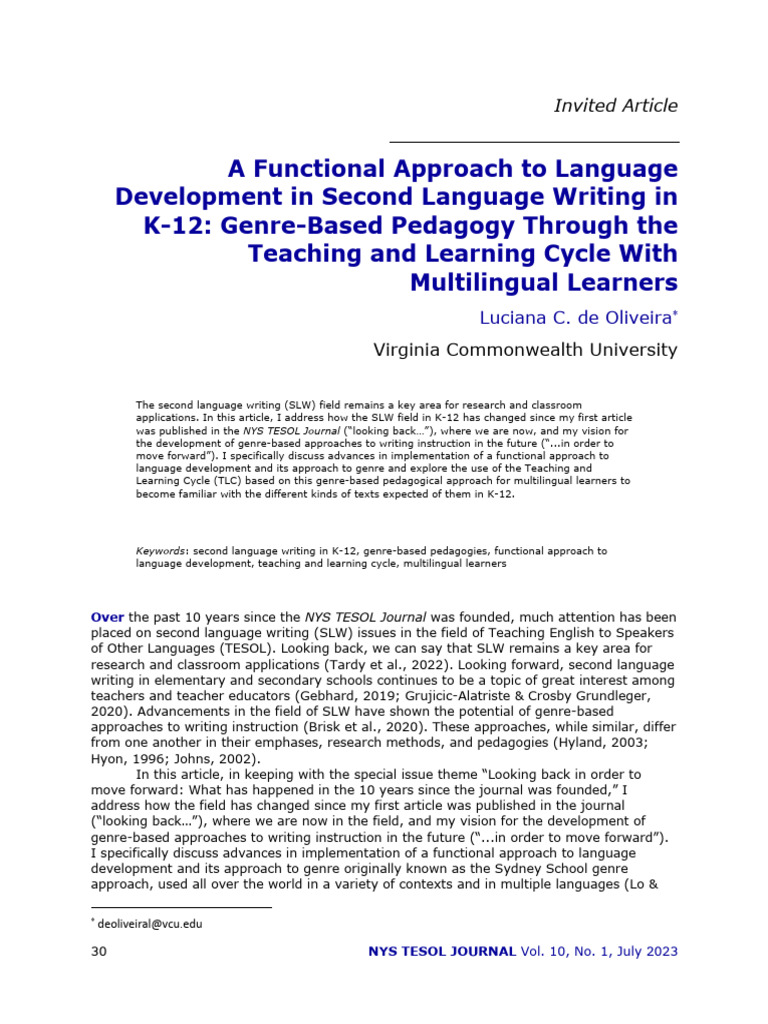 A Functional Approach To Language Development in Second Language ... A Functional Approach To Language Development in Second Language ...