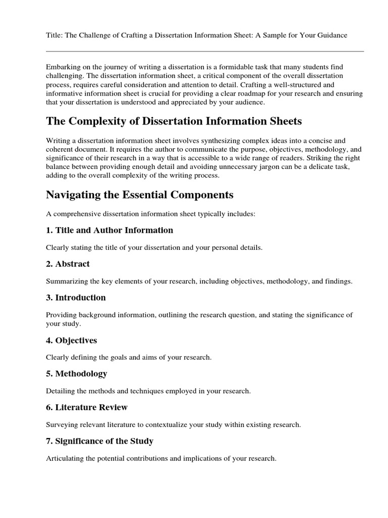 Dissertation Information Sheet Sample | PDF | Methodology | Thesis Dissertation Information Sheet Sample | PDF | Methodology | Thesis