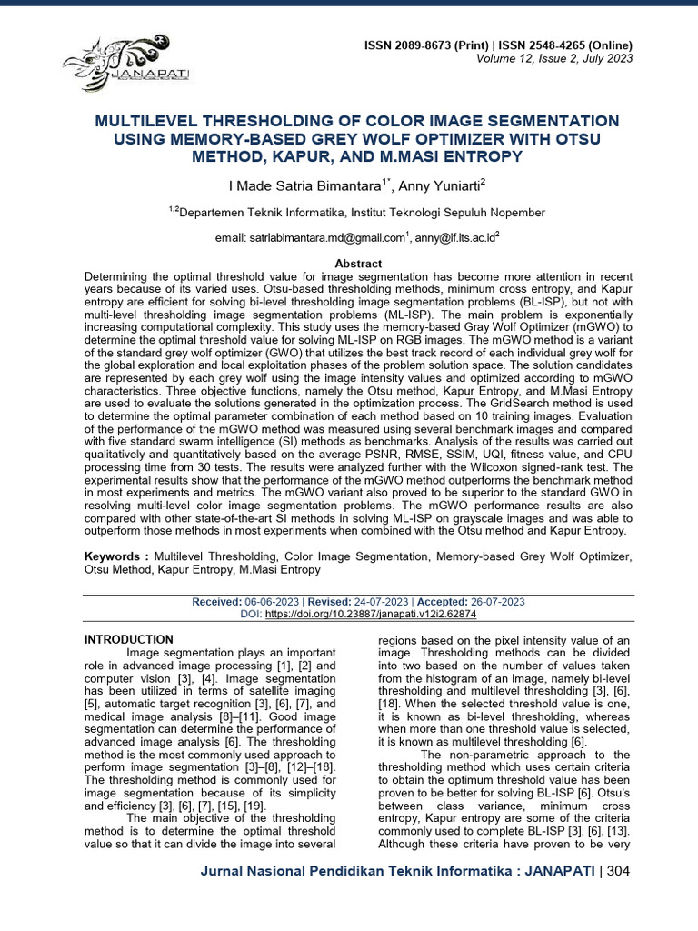 (Paper3) Bimantara+304-337 | PDF | Mathematical Optimization | Image Segmentation