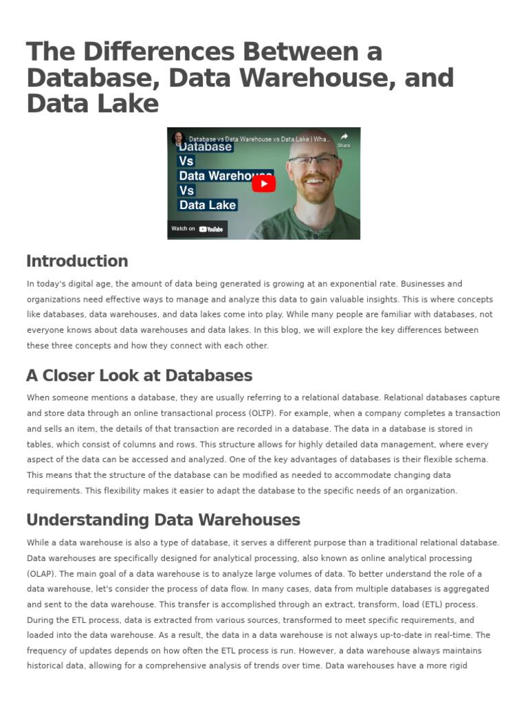 The Differences Between A Database, Data Warehouse, and Data Lake | PDF | Data Warehouse | Databases