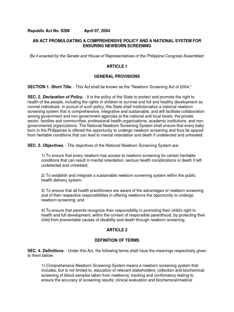 Ra 9288 | PDF | Screening (Medicine) | Health Professional