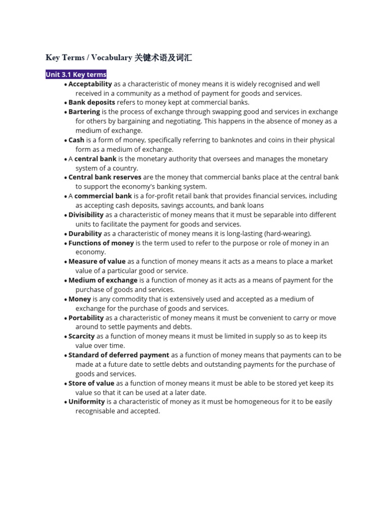 Unit 3 Key Terms | PDF | Money | Market Power