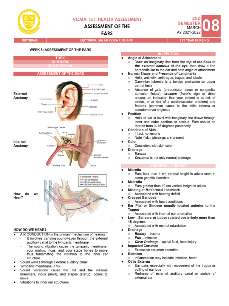 Ear Assessment Techniques in Nursing | PDF | Ear | Hearing