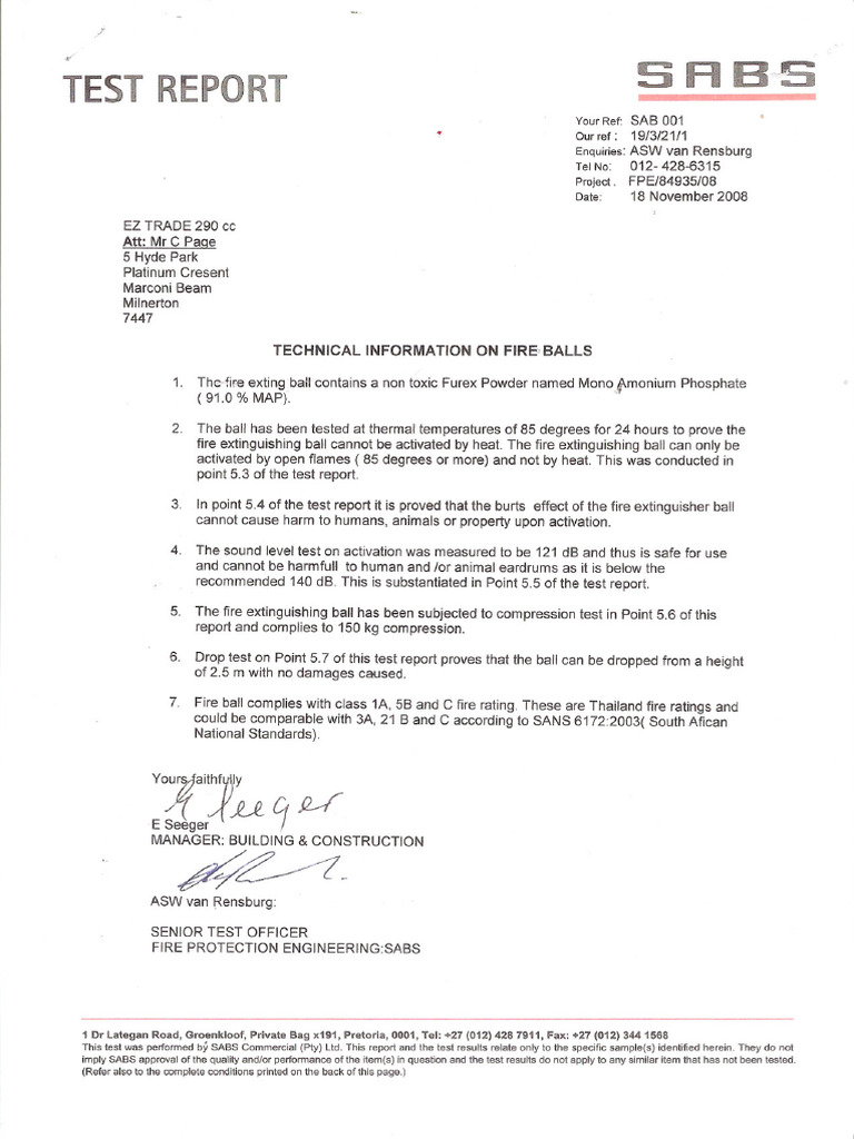 SABS Test Report South Africa | PDF | Electrical Resistance And ...