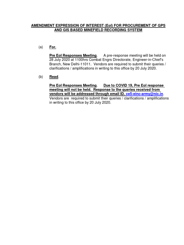 EoI for GPS/GIS Minefield System | PDF | Request For Proposal | Computing