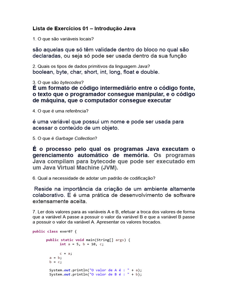 Lista Java | PDF | Java (linguagem de programação) | Engenharia de Sistemas