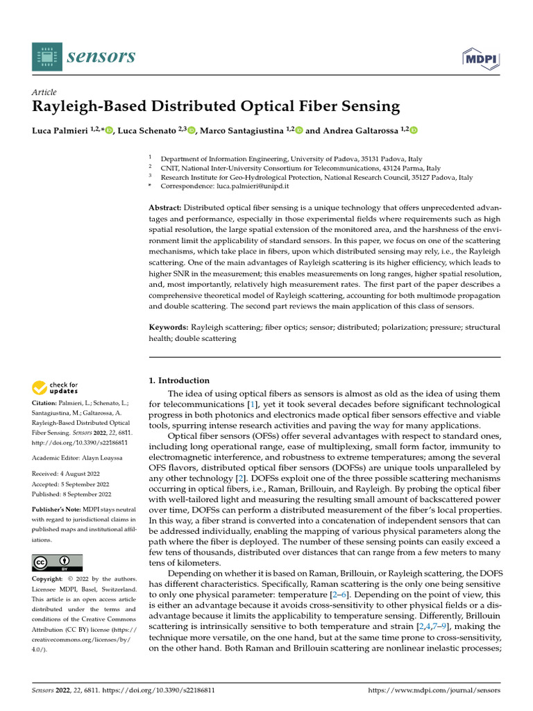 Rayleigh-Based Distributed Optical Fiber Sensing | PDF | Dispersion (Optics) | Optical Fiber