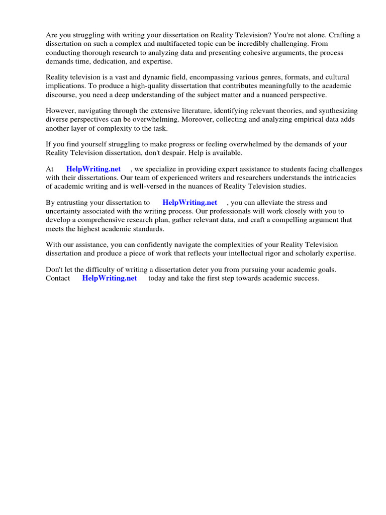 Dissertation Help for Reality TV Studies | PDF | Reality Television ...
