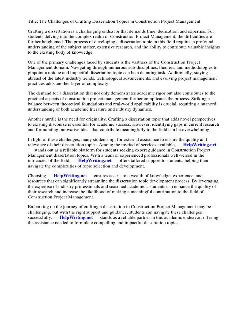 Dissertation Topics in Construction Project Management | PDF | Thesis ...